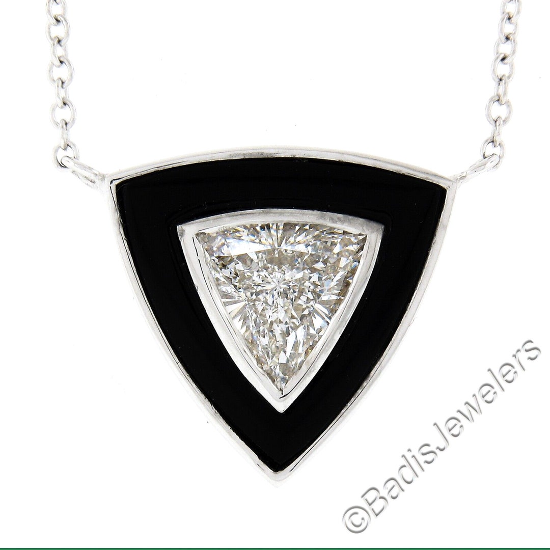 NEW 18K White Gold 1.09ctw GIA Certified Trillion Cut Bezel Set Diamond ...