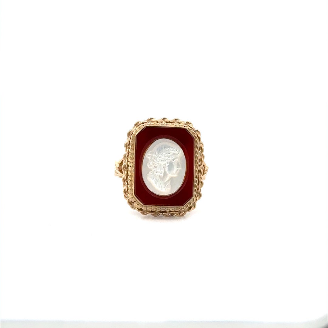 Vintage 14k Yellow Gold Mother of Pearl Cameo Inlay Carnelian W ...