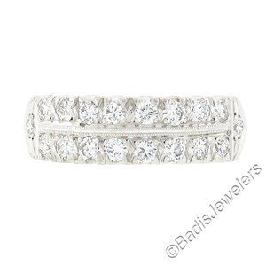 Vintage Platinum 1.0ctw Dual Row Round Brilliant Cut Fishtail Pave Set ...