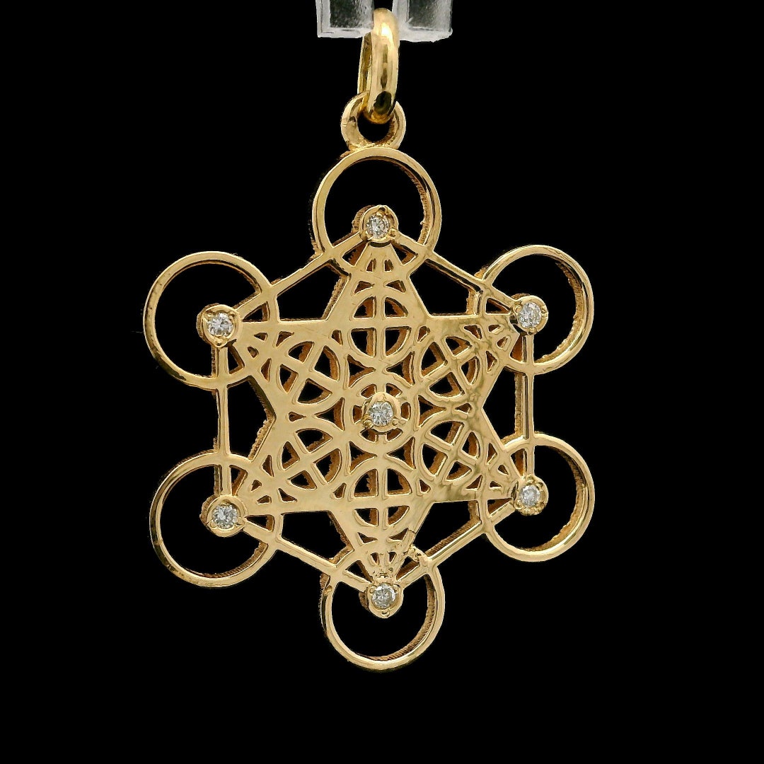 Vintage 18k Yellow Gold Diamond Metatron Cube Cosmic Geometry Charm ...