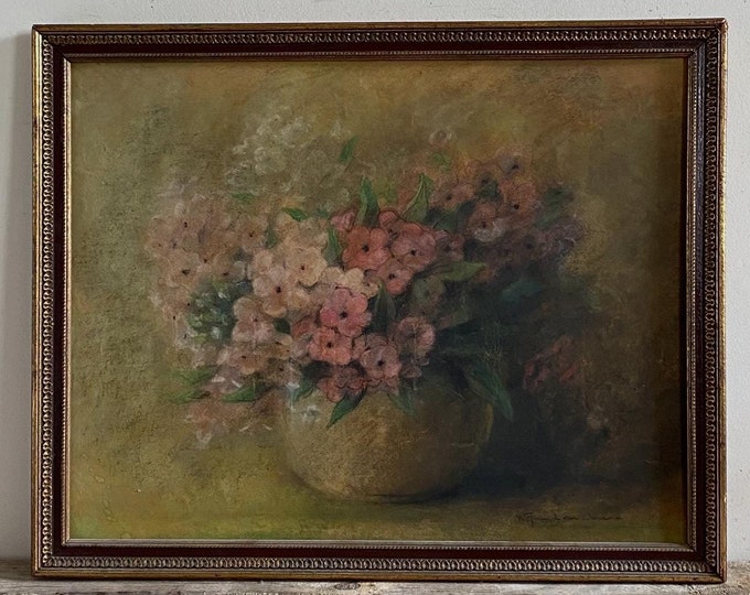 Antique Dark Floral Pastel Painting, Antique Moody Flowers Pastel ...