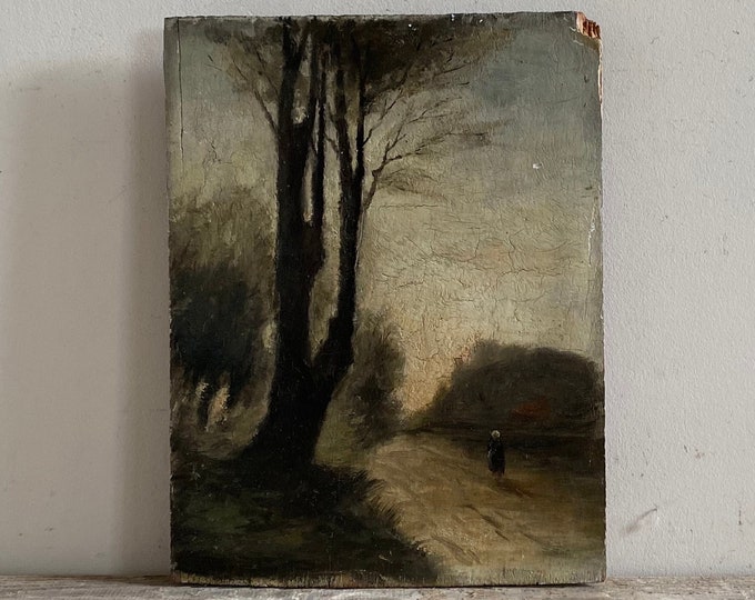 19th Century Moody Country Oil Painting, 1800s Dark Landscape Oil ...