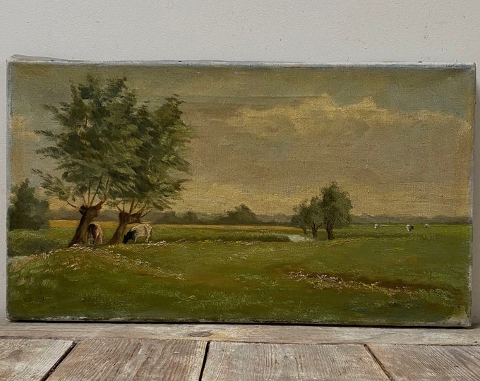 1950s Dutch Oil Painting, Landscape Oil Painting, Cows Oil Painting ...