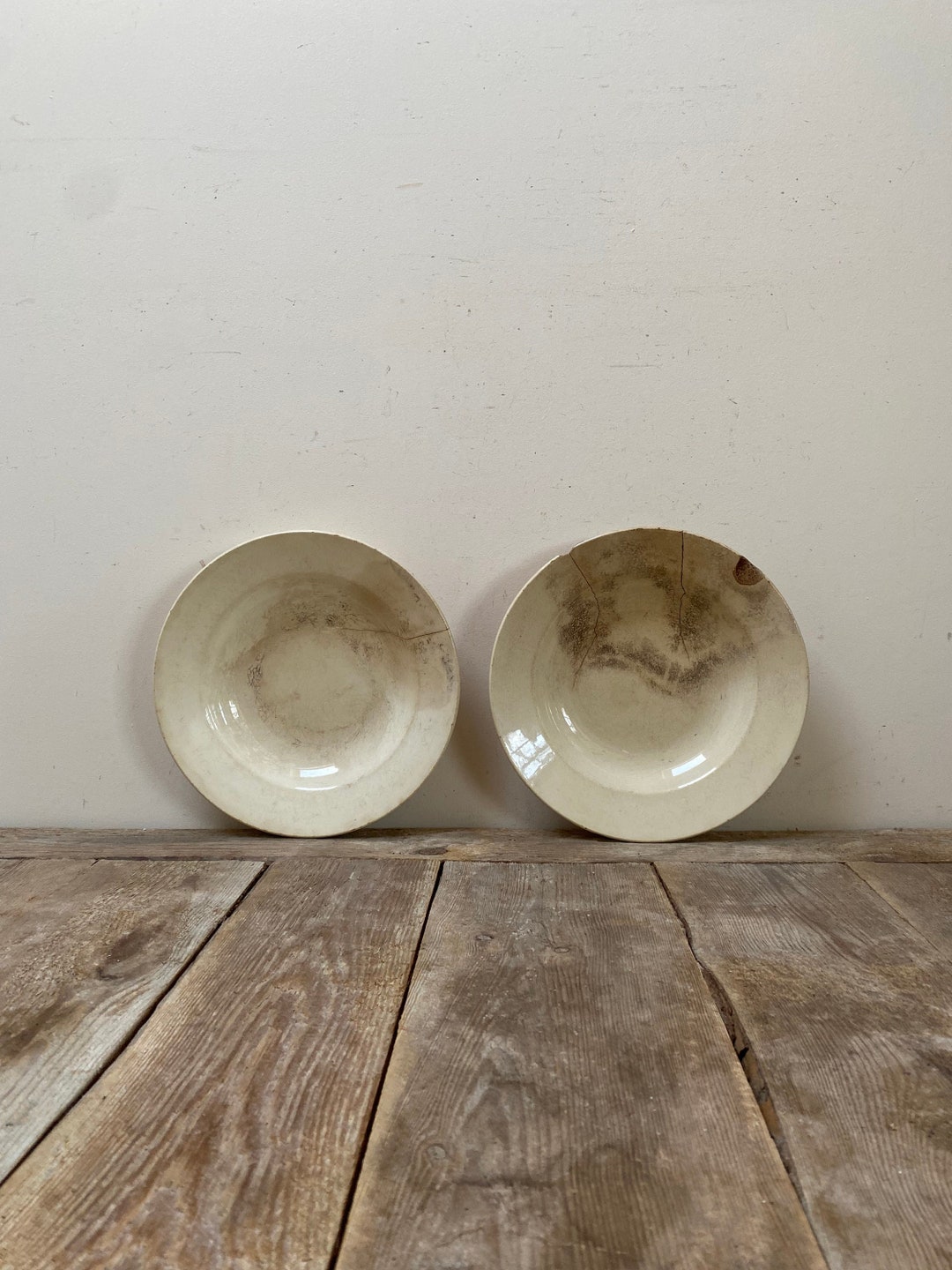 Pair 19th Century French GIEN Ironstone Plates, 1800s French Heavily ...