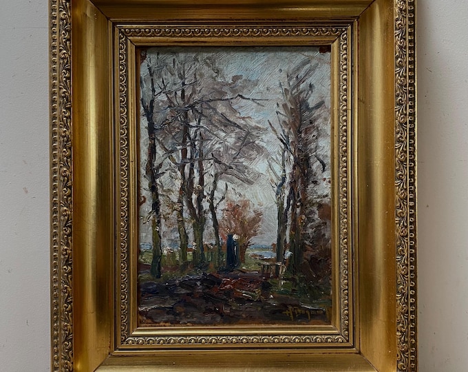 Antique Moody Landscape Oil Painting, Dutch Oil Painting, Forest Lake ...