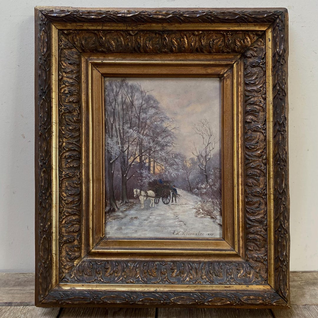 19th Century White Horse in the Snow Oil Painting, 1800s Winter ...