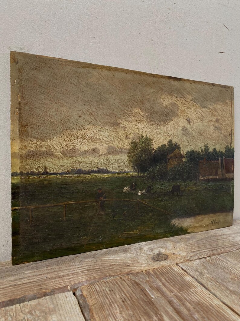 Antique Dutch Farm Scene Oil Painting: 19th Century Signed Landscape - Etsy
