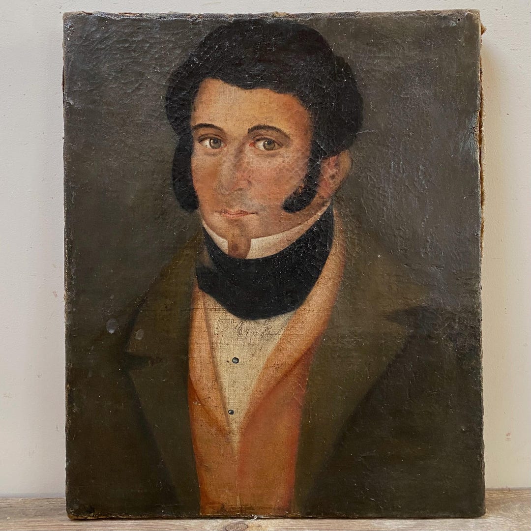 19th Century French Gentleman Oil Painting, 1800s French Portrait Oil Painting, Antique French ...