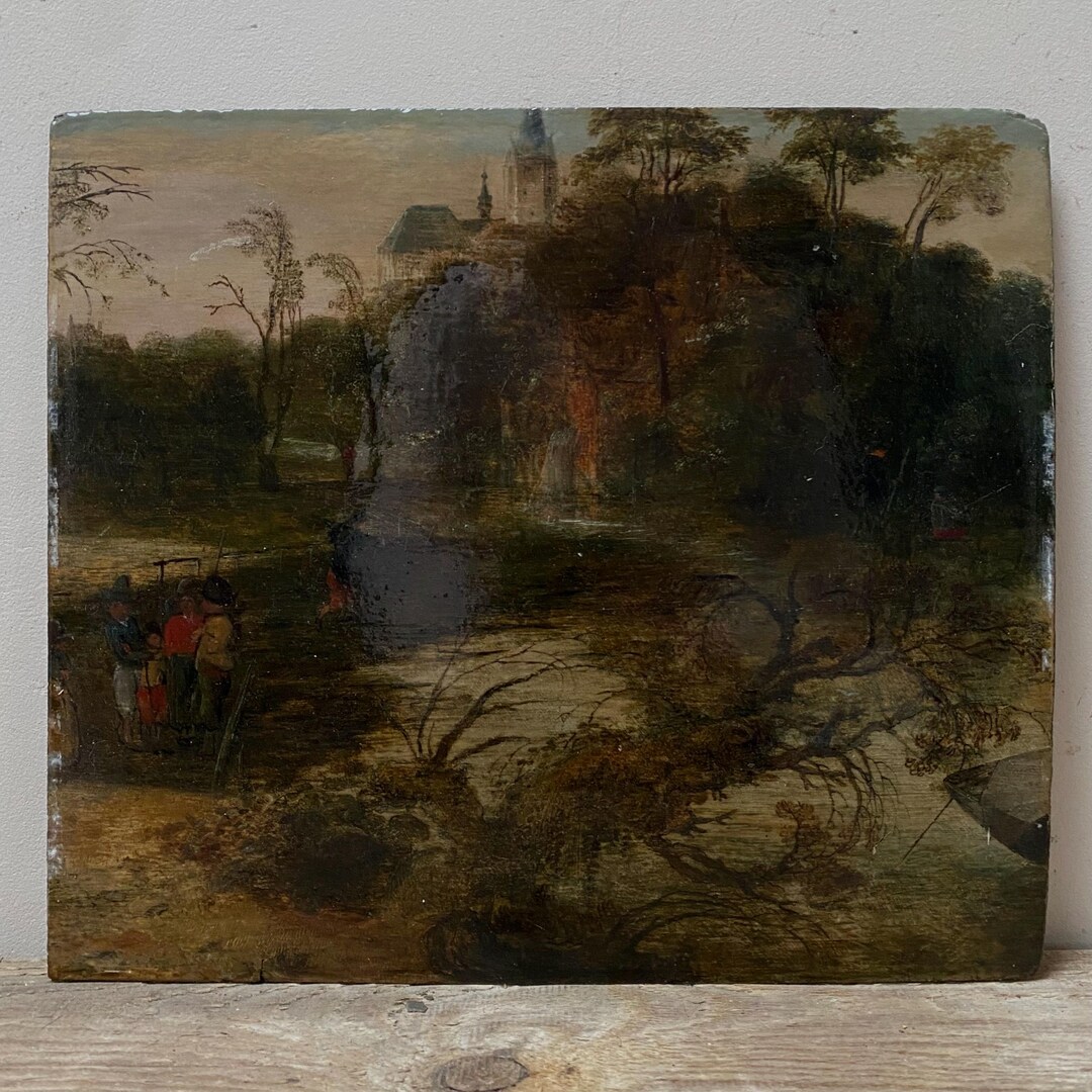Small 18th Century Moody Landscape Oil Painting, 1700s Dutch Original ...