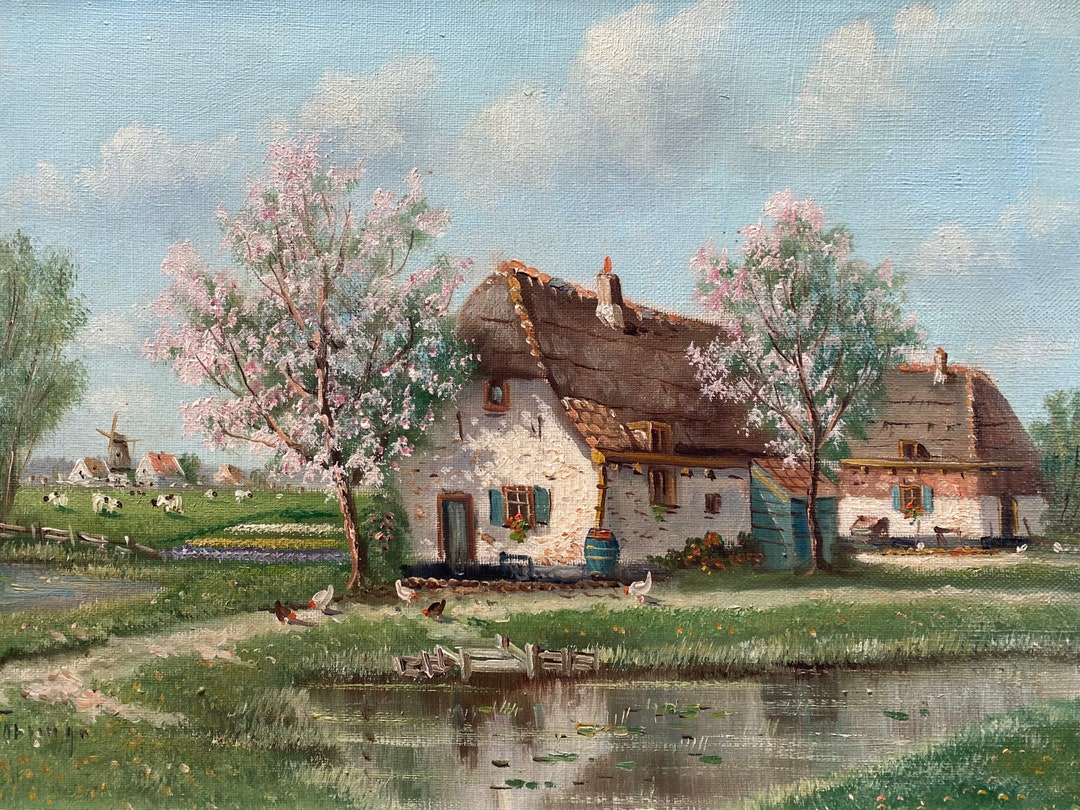 Dreamlike Spring Landscape Oil Painting, Cozy Cottage Oil Painting ...