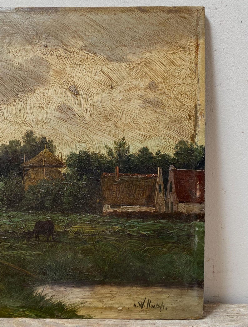 Antique Dutch Farm Scene Oil Painting: 19th Century Signed Landscape - Etsy