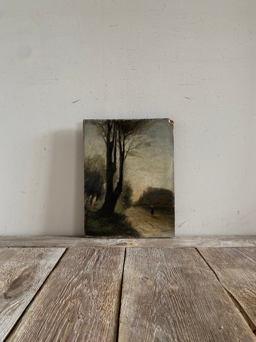 19th Century Moody Country Oil Painting, 1800s Dark Landscape Oil ...