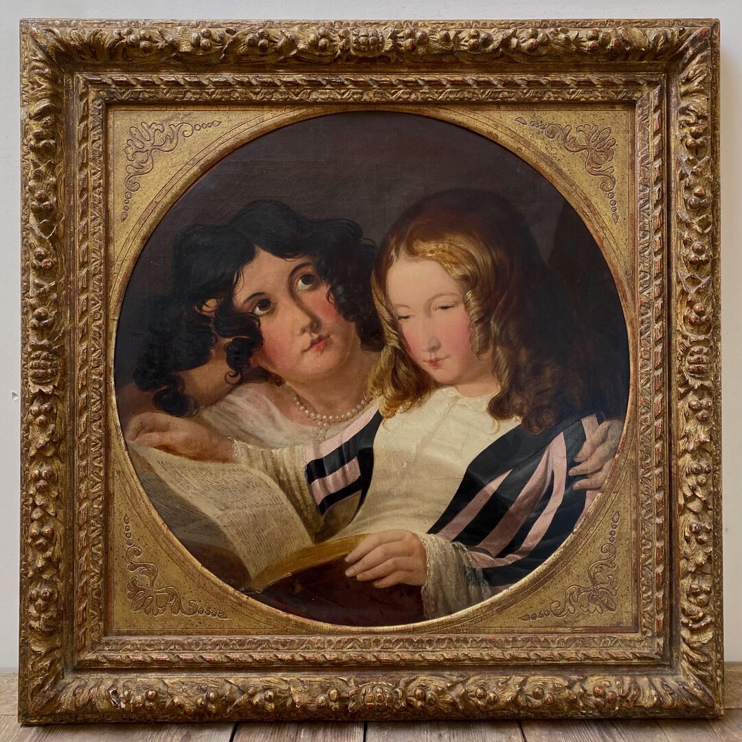 1840s English Sisters Portrait Oil Painting: Antique Anson Ambrose ...