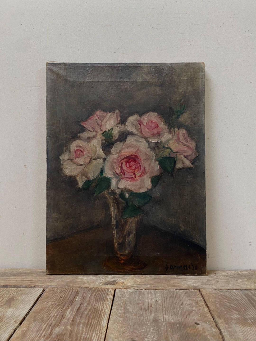 Antique French Roses Oil Painting, Antique Floral Still Life Oil ...