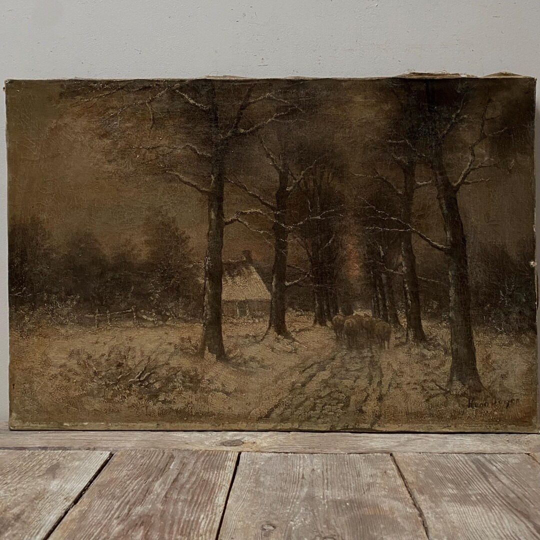 19th Century Shepherd Oil Painting, 1800s Flock Sheep Oil Painting ...