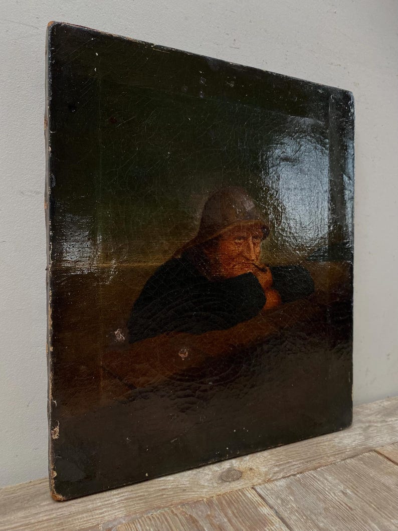 19th Century Grumpy Fisherman Oil Painting, English Original Art, Dark ...