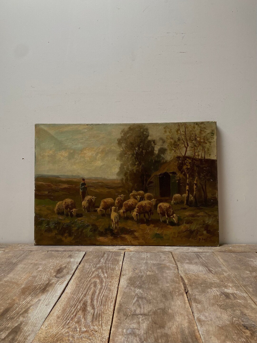 Antique Shepherd Oil Painting, Antique Flock Sheep, Antique Dutch Oil ...