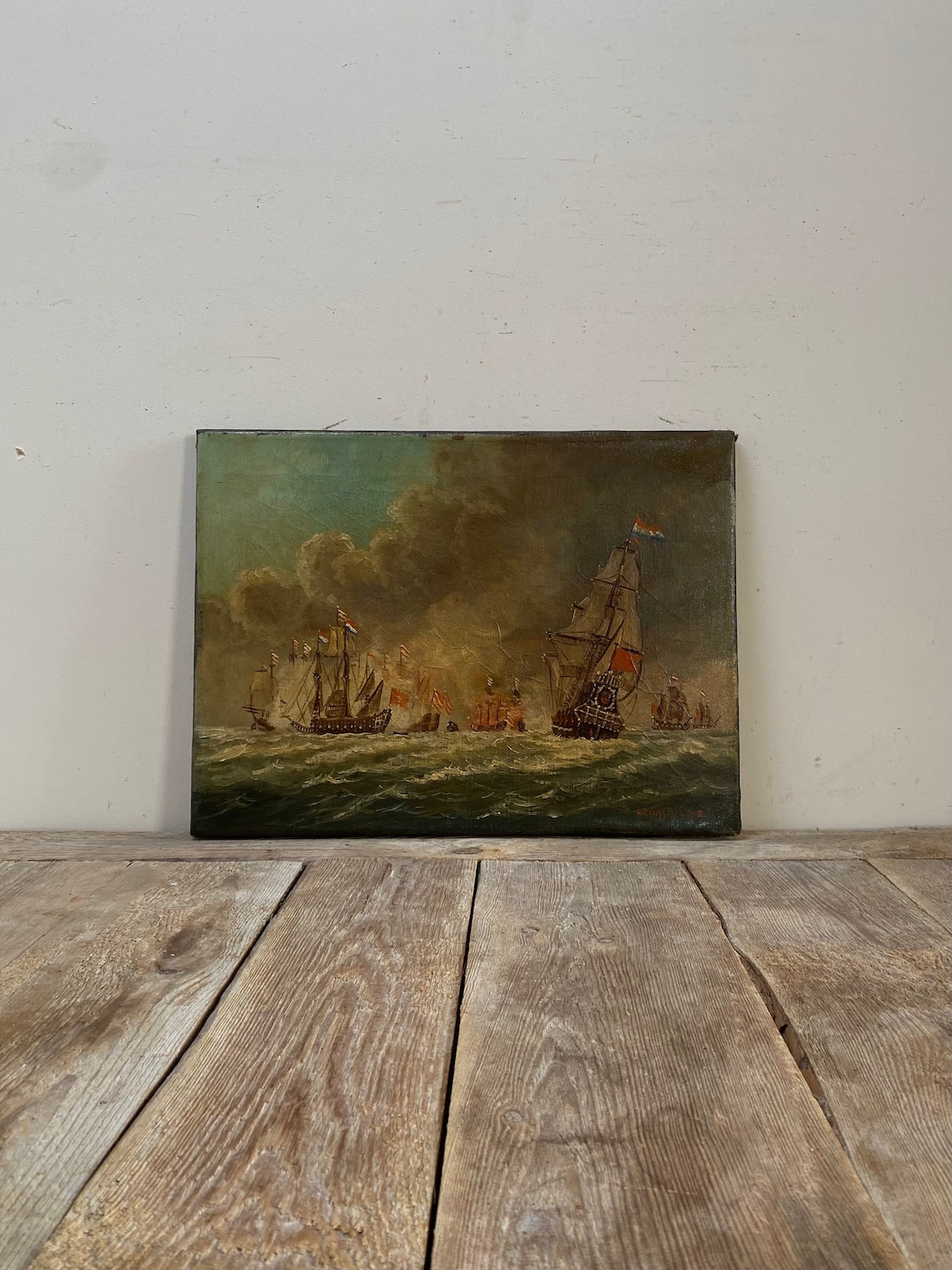 Antique Dutch Sea Battle Oil Painting, Antique Ships Oil Painting ...