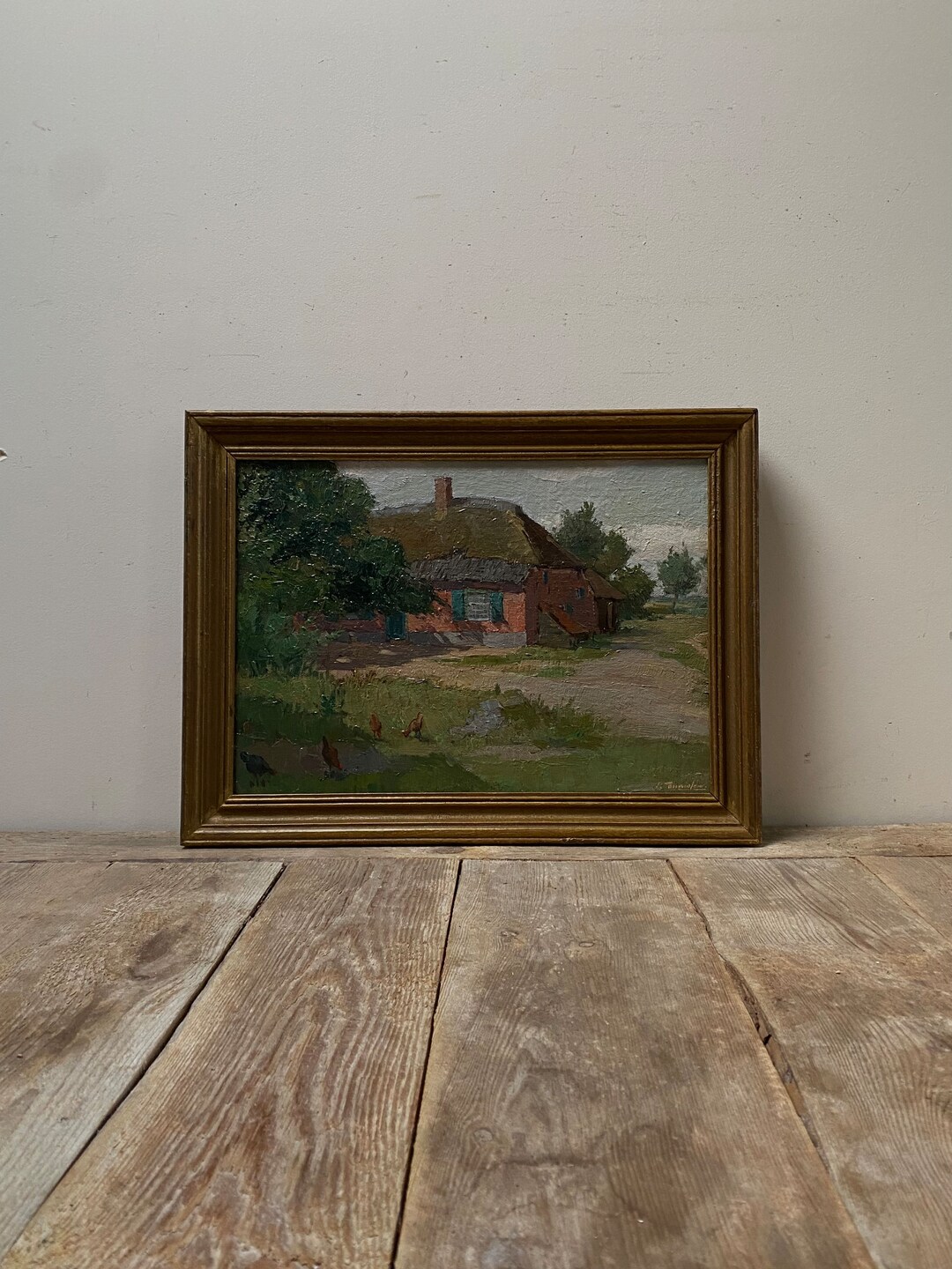 Antique Dutch Pink Farm Oil Painting, Antique Country Oil Painting ...