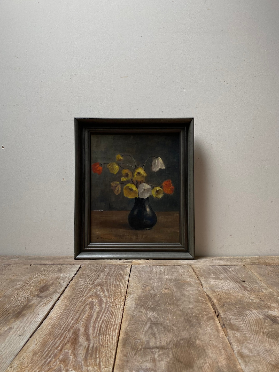 Antique Dark Floral Oil Painting Antique Dark Flower Oil - Etsy