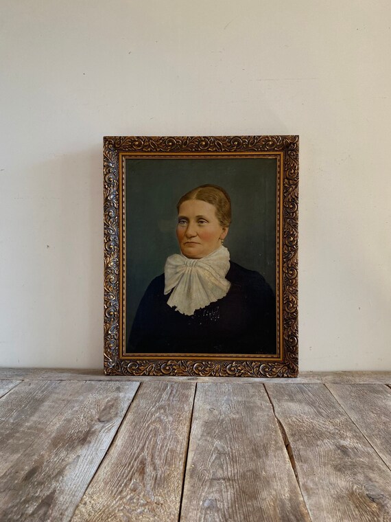 Antique German Portrait Woman Oil Painting Shabby Worn - Etsy