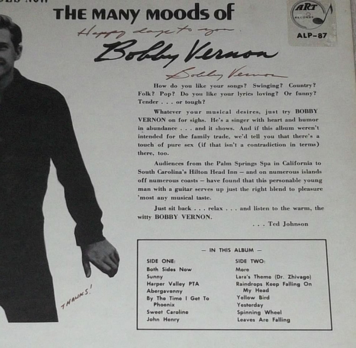 Bobby Vernon All Sides Now the Many Moods of Signed Copy Vinyl Pop ...