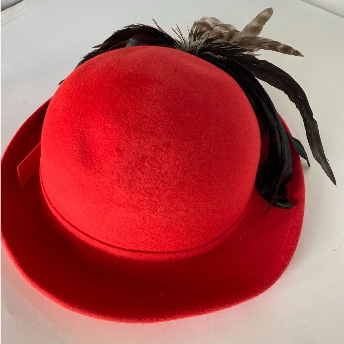 Vintage Mr John Classic Red Derby Hat With Feathers 100% Wool - Etsy