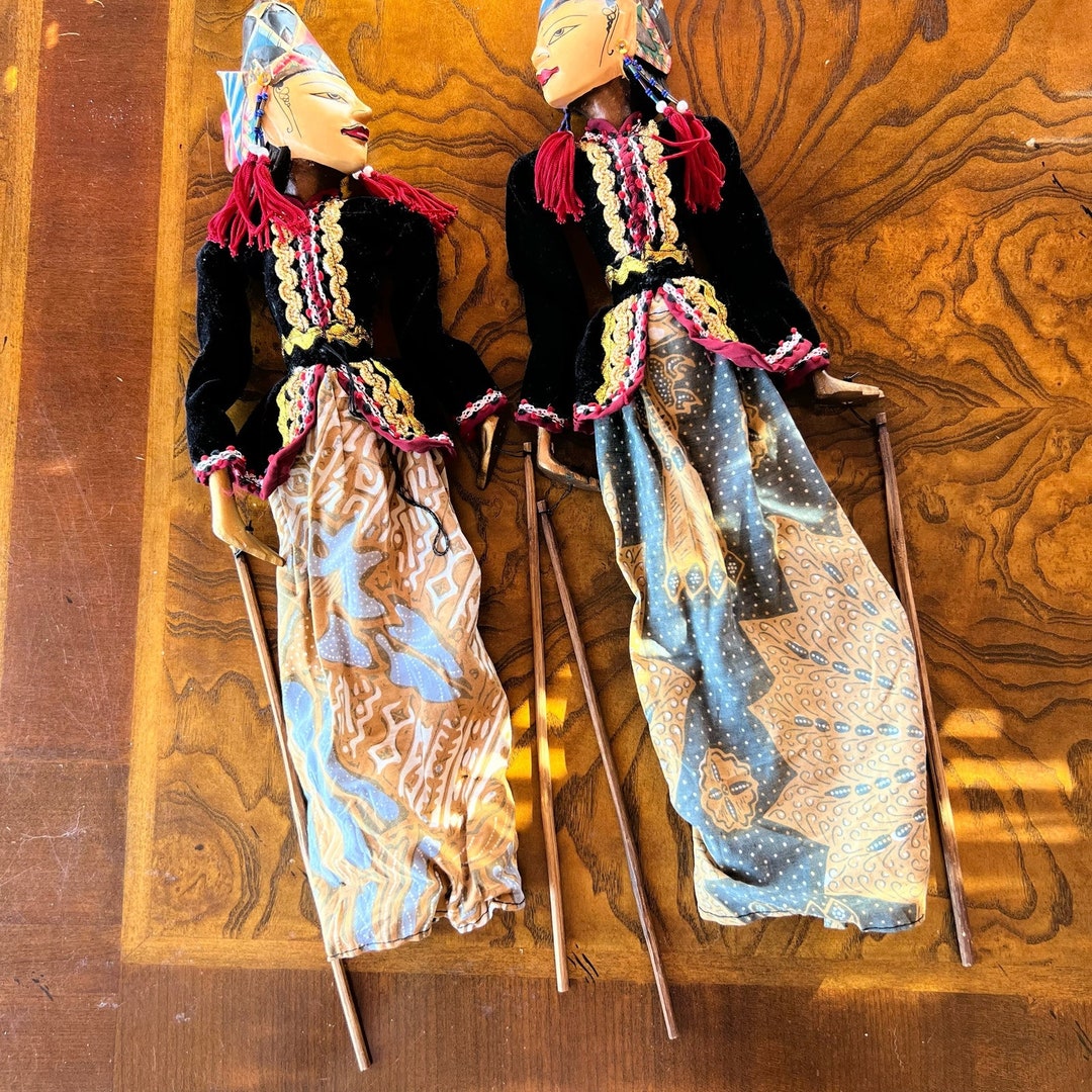 Vintage Wooden Stick Puppetsn Set of Two - Etsy