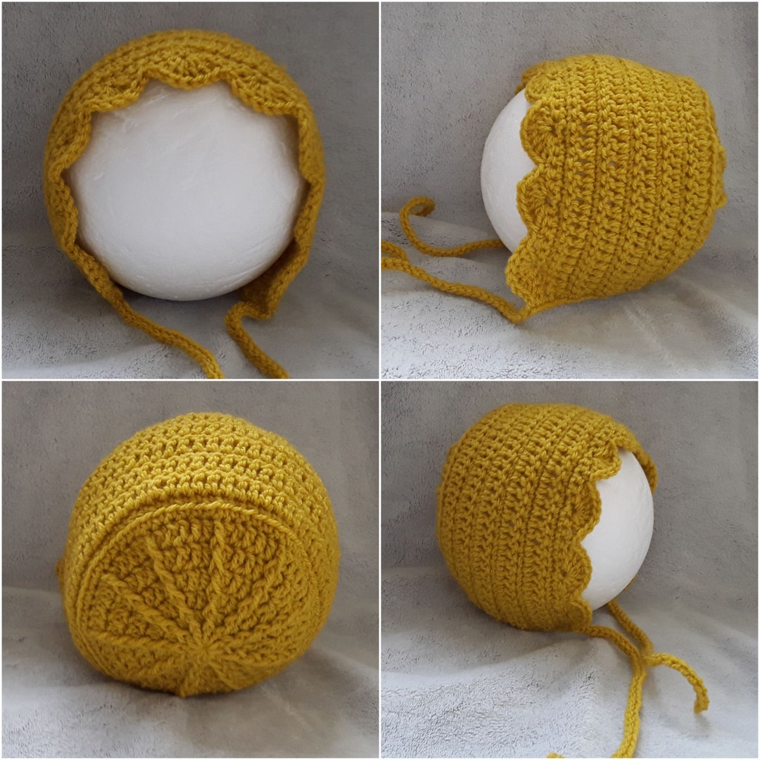 Hand Crocheted Scalloped Edge Hat With Ties Newborn to 3-5 Years 47 ...