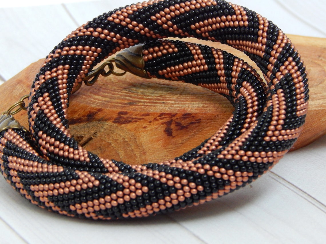 Black Necklace Seed Bead Crochet Necklace Bead Rope Necklace | Etsy