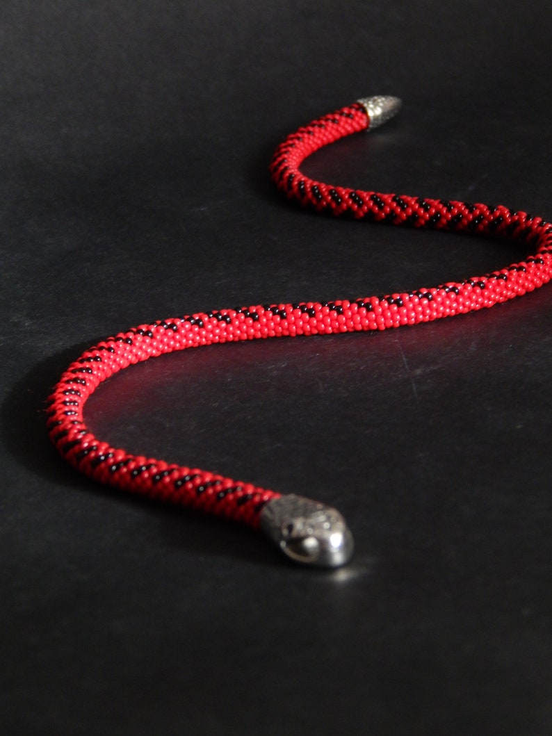 Red Snake Necklace Bead Crochet Rope Necklace Totem Necklace - Etsy