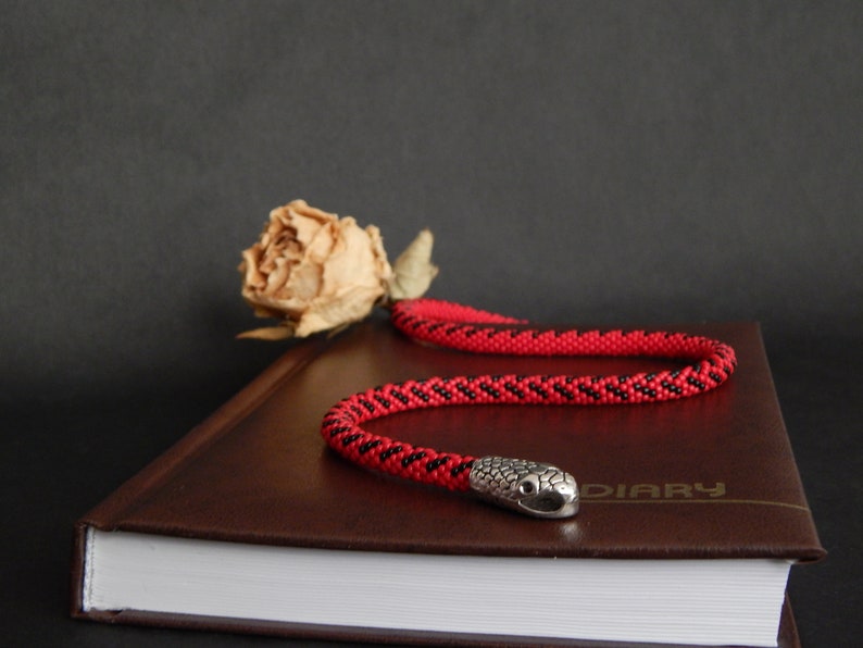 Red Snake Necklace Bead Crochet Rope Necklace Totem Necklace - Etsy