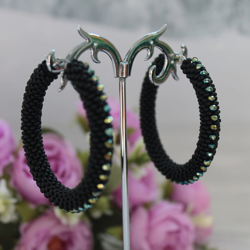 Black Hoop Earrings - Etsy