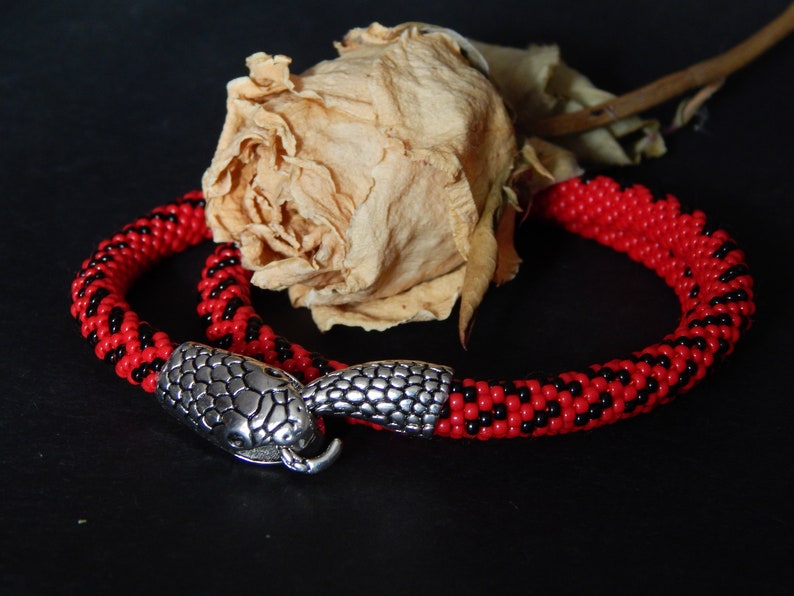 Red Snake Necklace Bead Crochet Rope Necklace Totem Necklace - Etsy