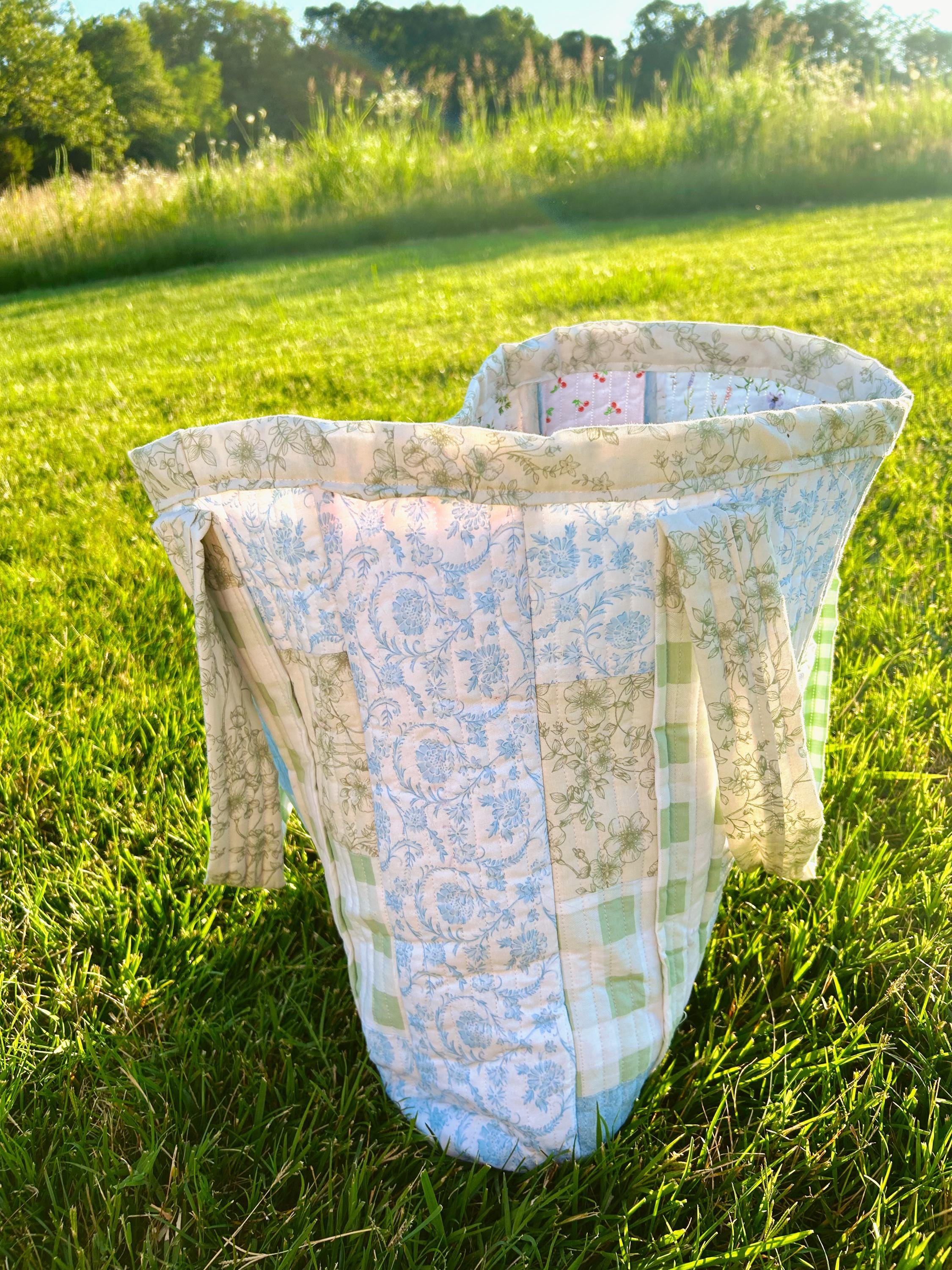 Quilted Tote Bag - Blue and Green - Etsy