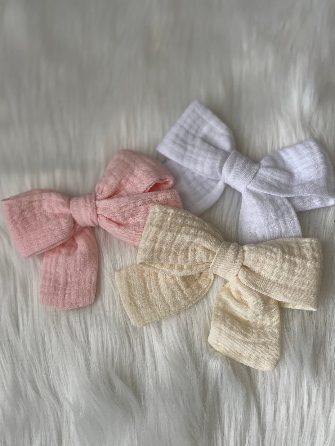 Linen Bows, Hand Sewn Bows, Bows on Nylon, Bows on Clip, Sewn Bows ...