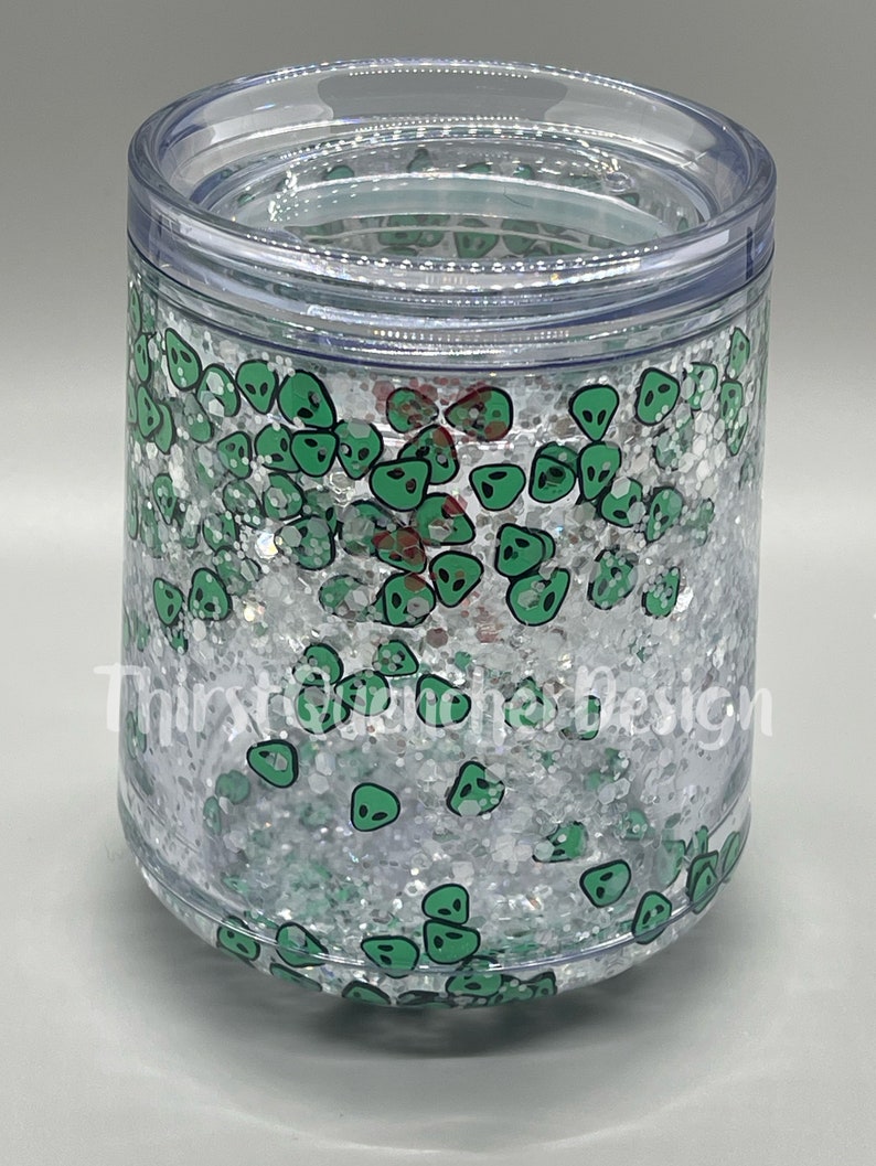 Alien Snow Globe Wine Glass, Snow Globe Tumbler, Wine Glass, Glitter ...