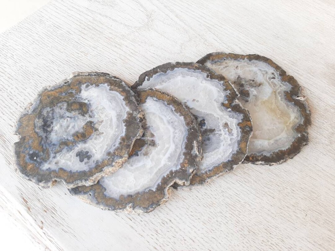 4 Crystal Cup Coasters, Crystal Agate Rock Slabs, Round Slabs Crystal ...