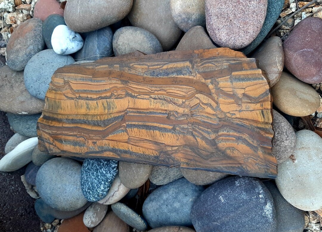 Big Tigers Eye Rock Slab, Cabbing Slab, Layered Rock. Banded Brown ...
