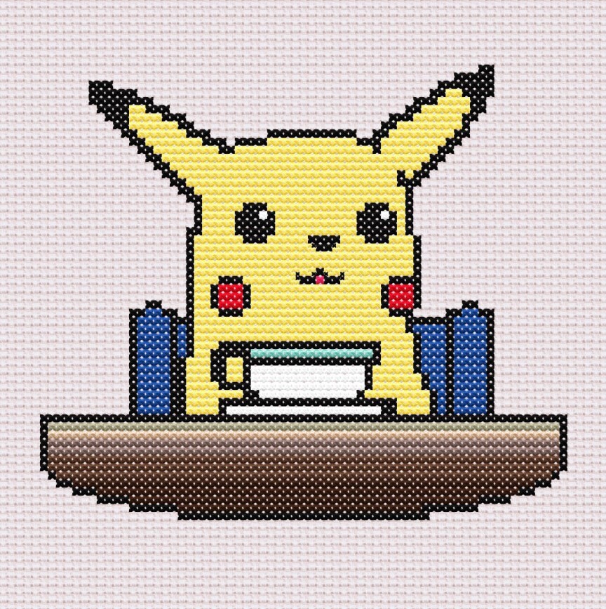 Pika Chu Teacup Inspired Mini Cross Stitch Pattern PDF Embroidery Small ...
