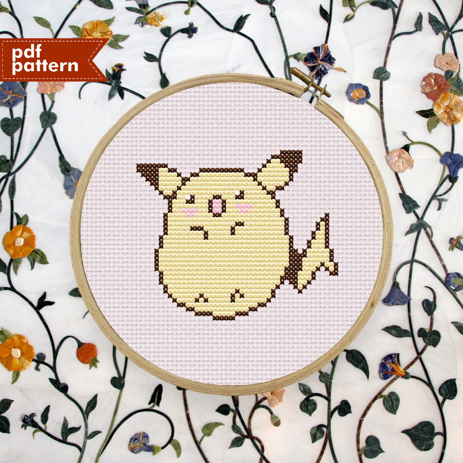 Chibi Pika Chu Inspired Mini Cross Stitch Pattern PDF Small Embroidery ...