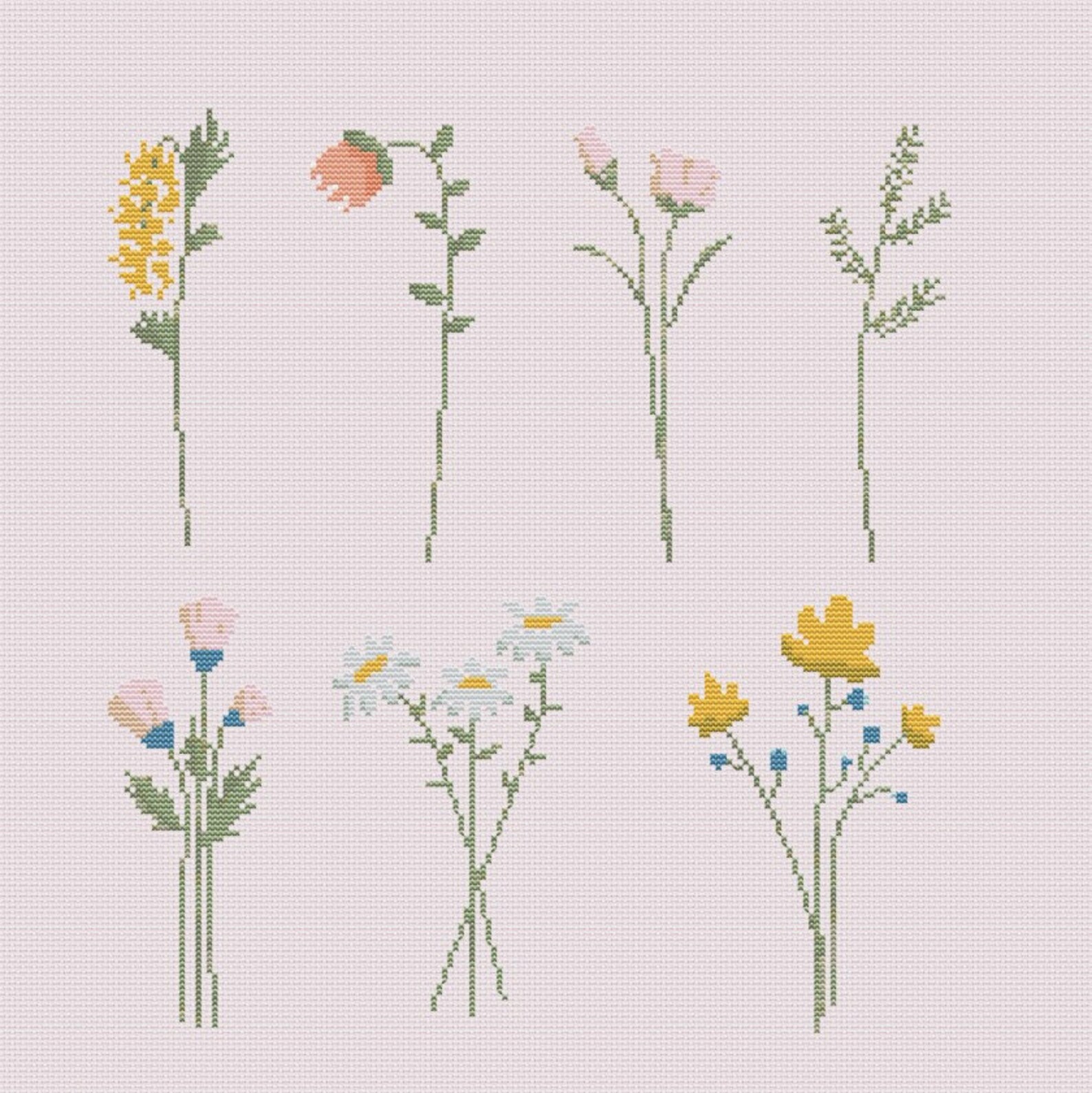 7 Flower Pixel Art Mini Cross Stitch Patterns PDF ONLY - Embroidery ...