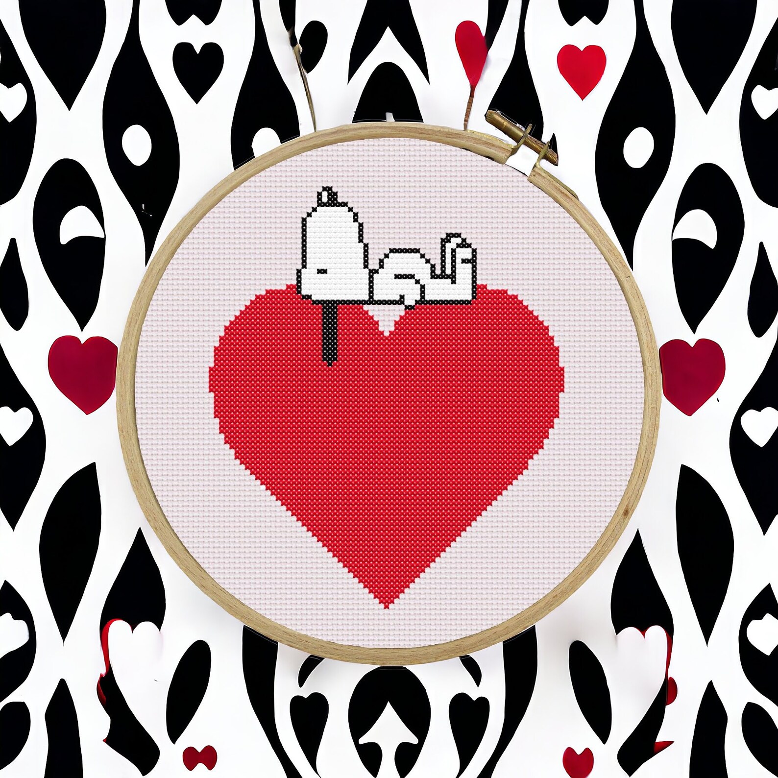Sleepy Snoopey Inspired Big Red Heart Valentine's Day Cross Stitch ...