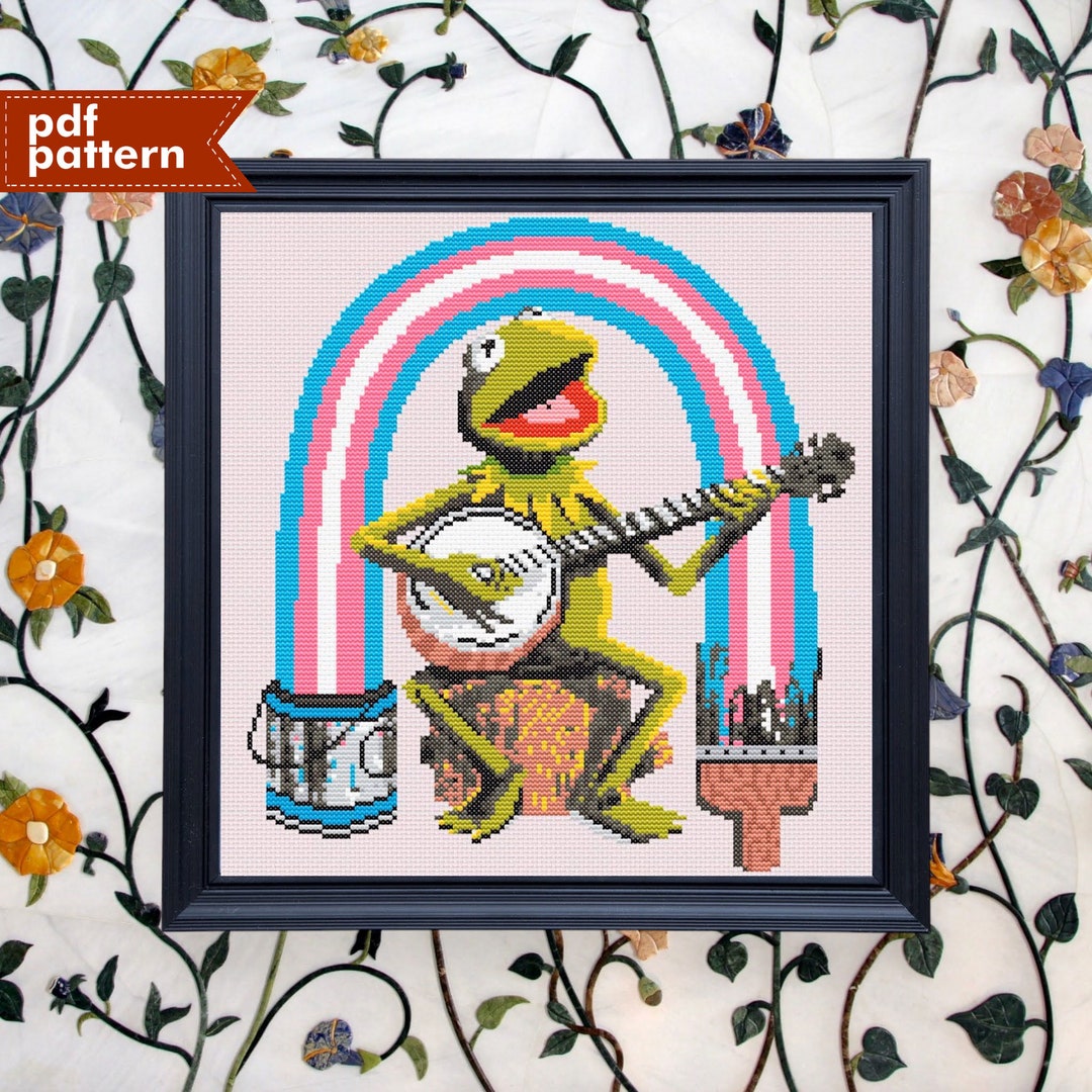 Kermit Frog Inspired Trans Flag Rainbow Connection Cross Stitch Pattern ...