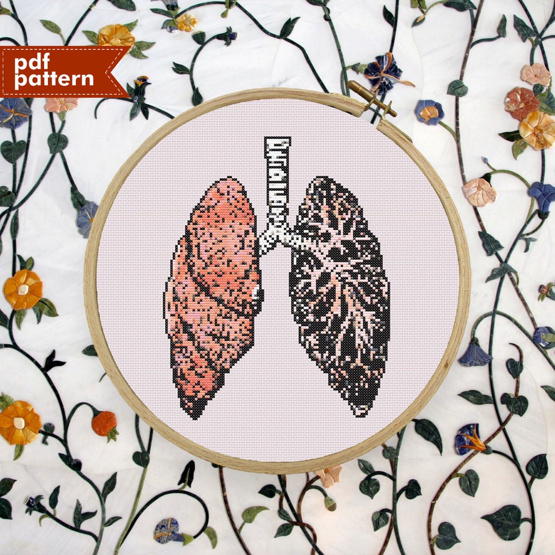 Watercolor Human Anatomy Lungs Cross Stitch Pattern PDF Embroidery ...