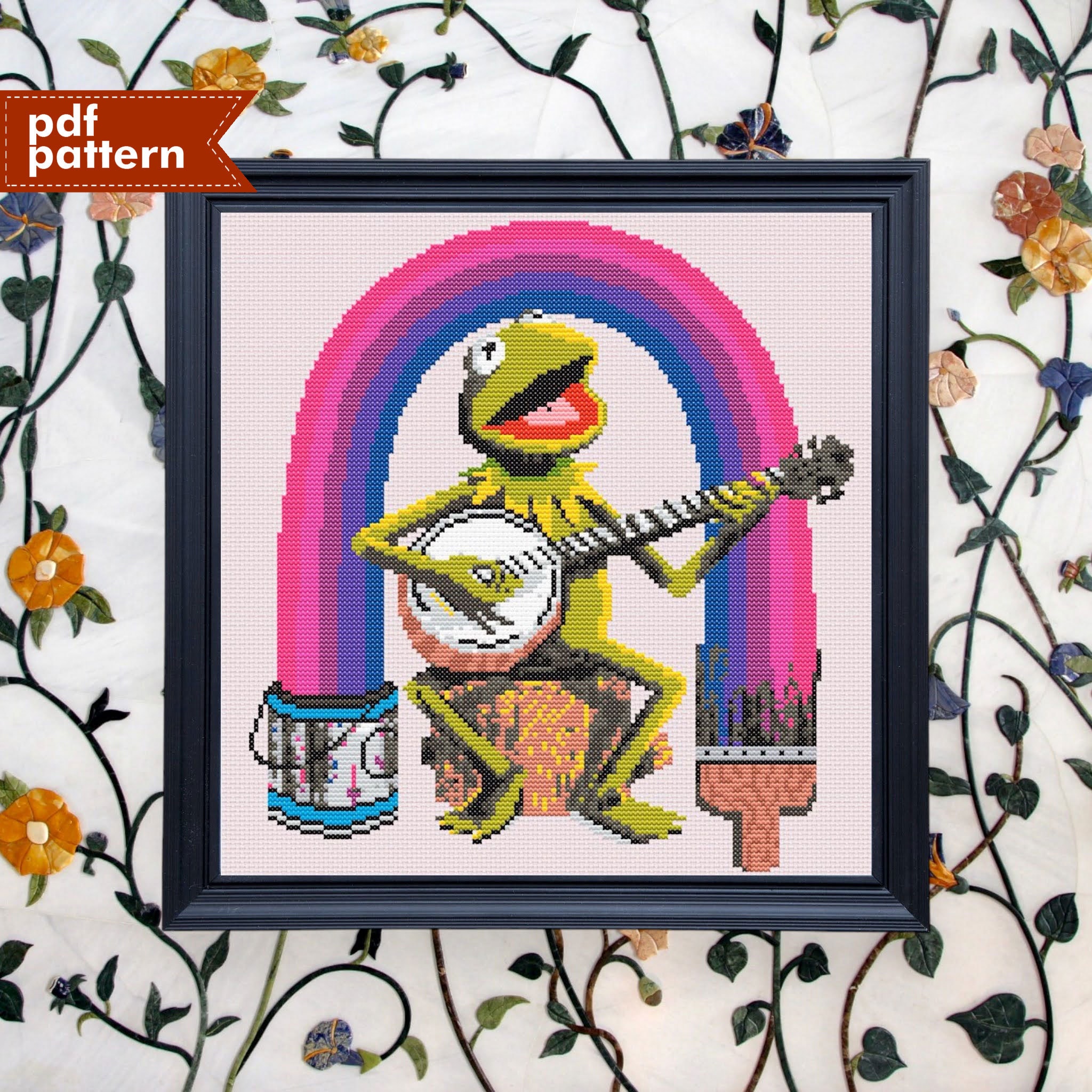 Kermit Frog Inspired Bisexual Bi Flag Rainbow Connection Cross Stitch ...