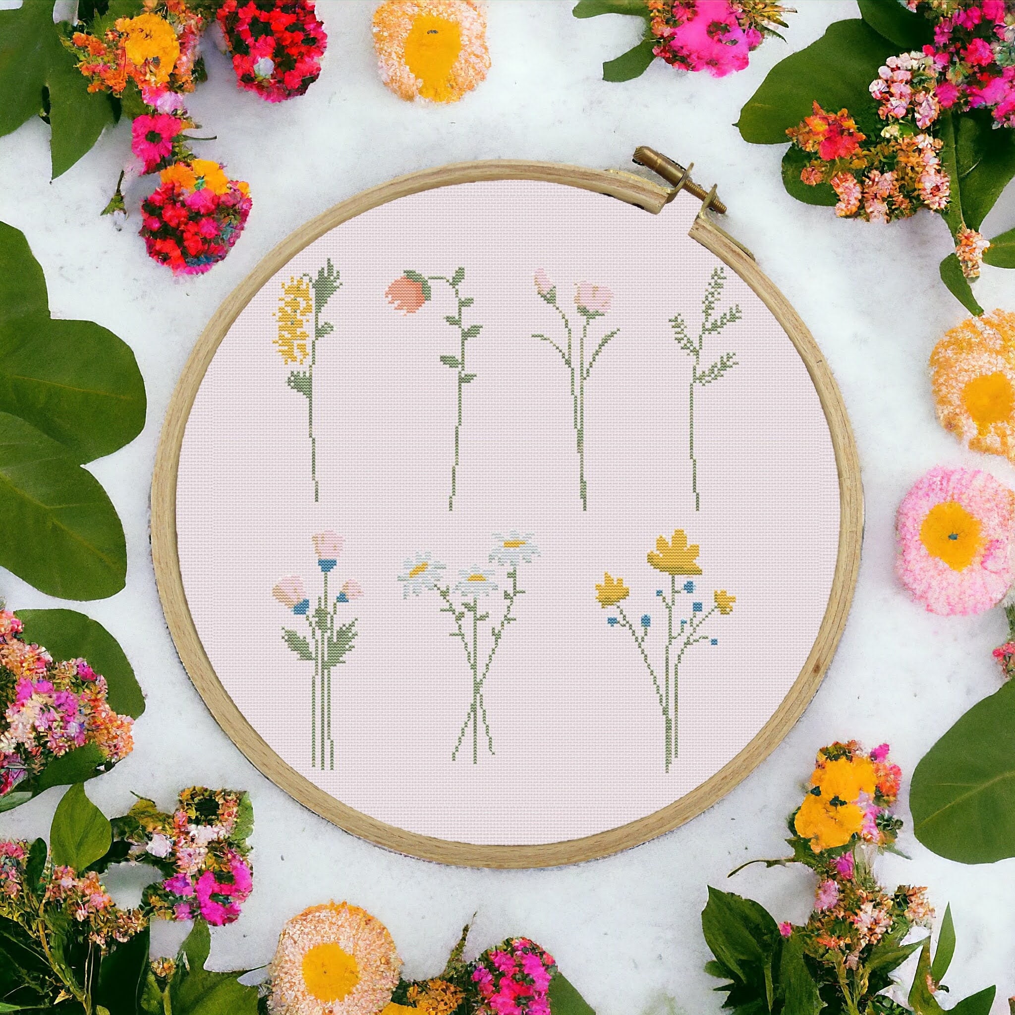 7 Flower Pixel Art Mini Cross Stitch Patterns PDF ONLY - Embroidery ...