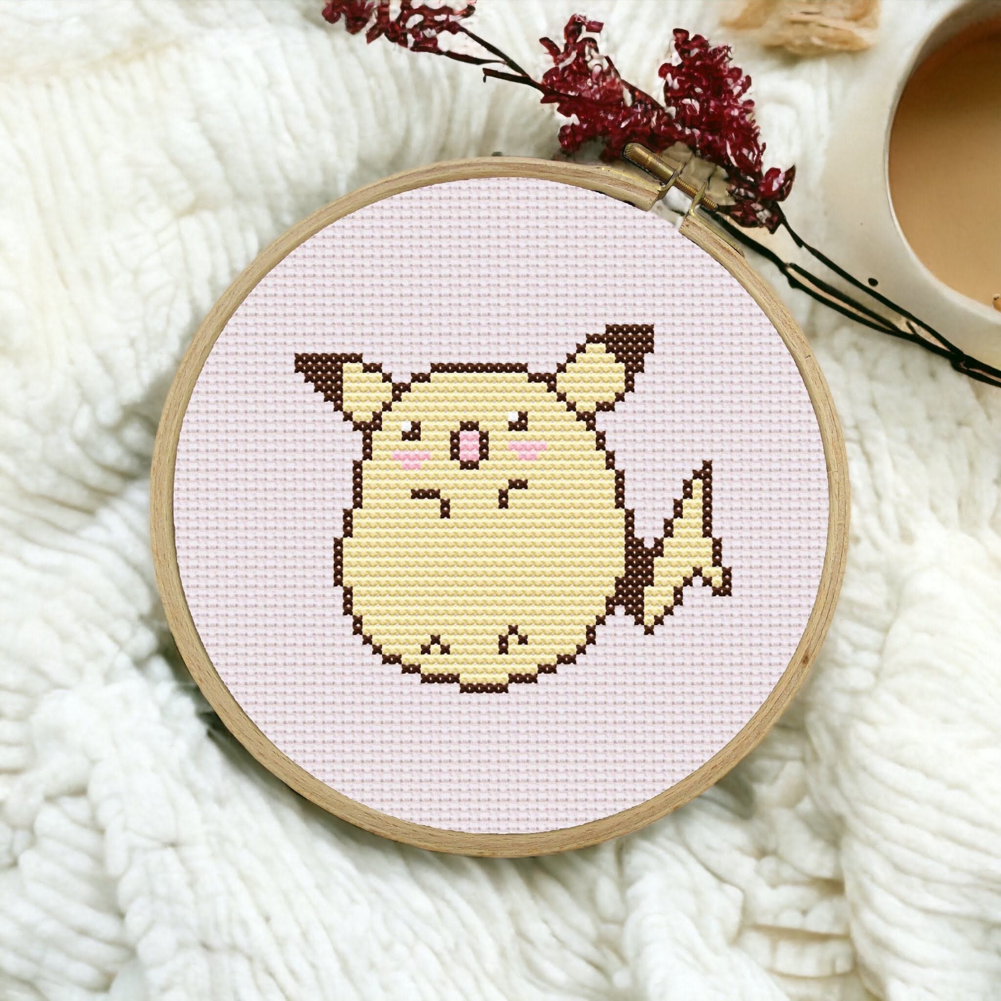 Chibi Pika Chu Inspired Mini Cross Stitch Pattern PDF Small Embroidery ...