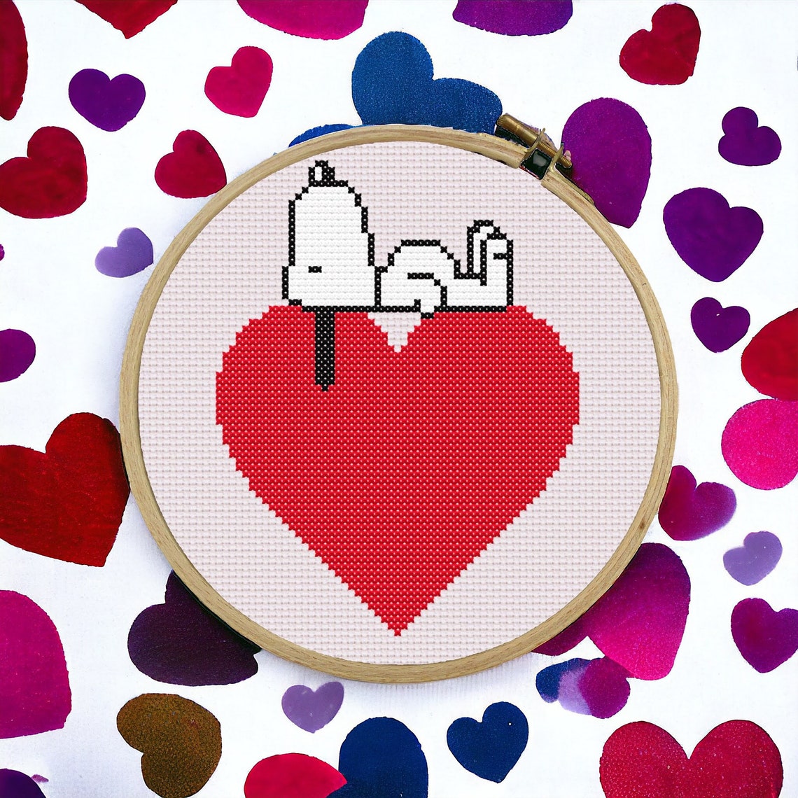 Sleepy Snoopey Inspired Small Mini Red Heart Valentine's Day Cross ...