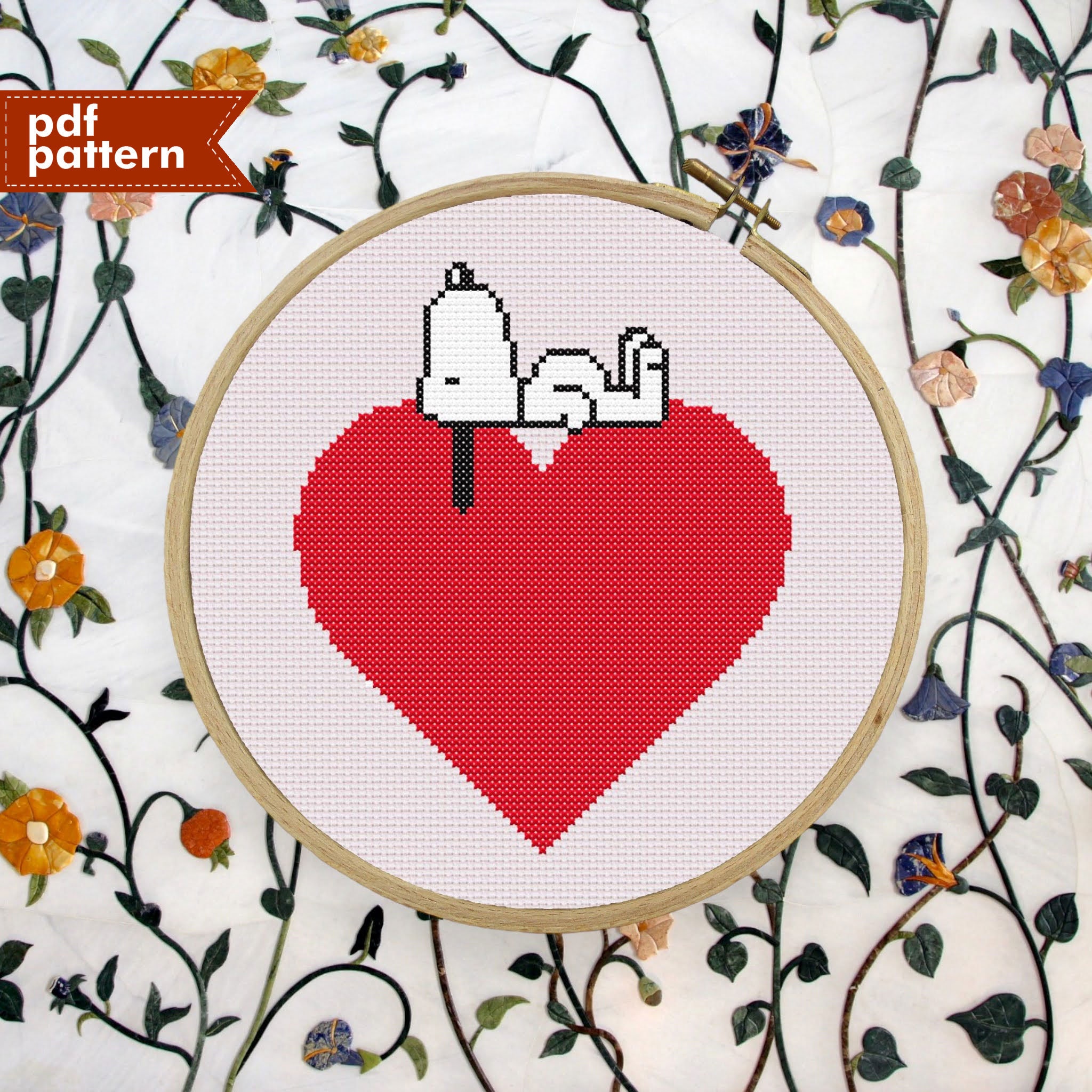 Sleepy Snoopey Inspired Big Red Heart Valentine's Day Cross Stitch ...
